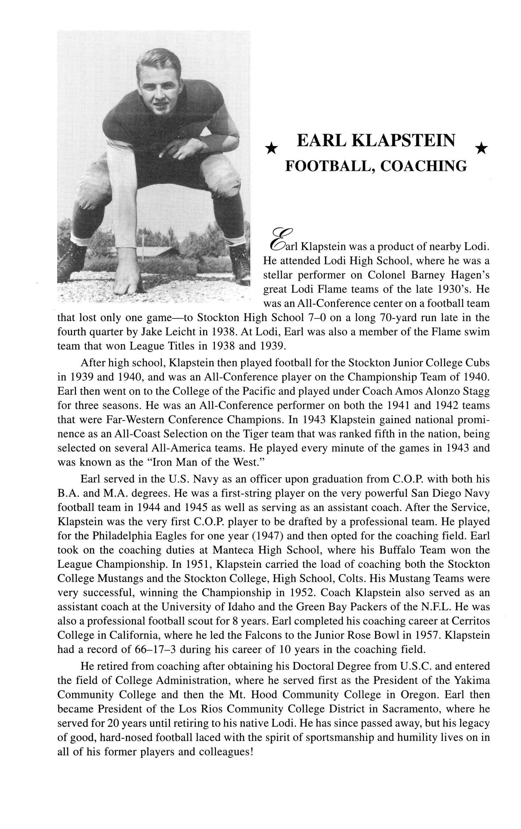 Earl Klapstein – Stockton Athletic