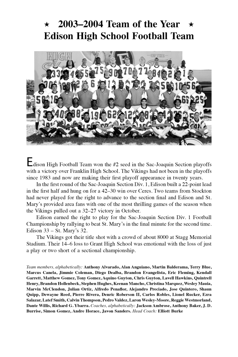 Edison High School Football Team - Stockton Athletic