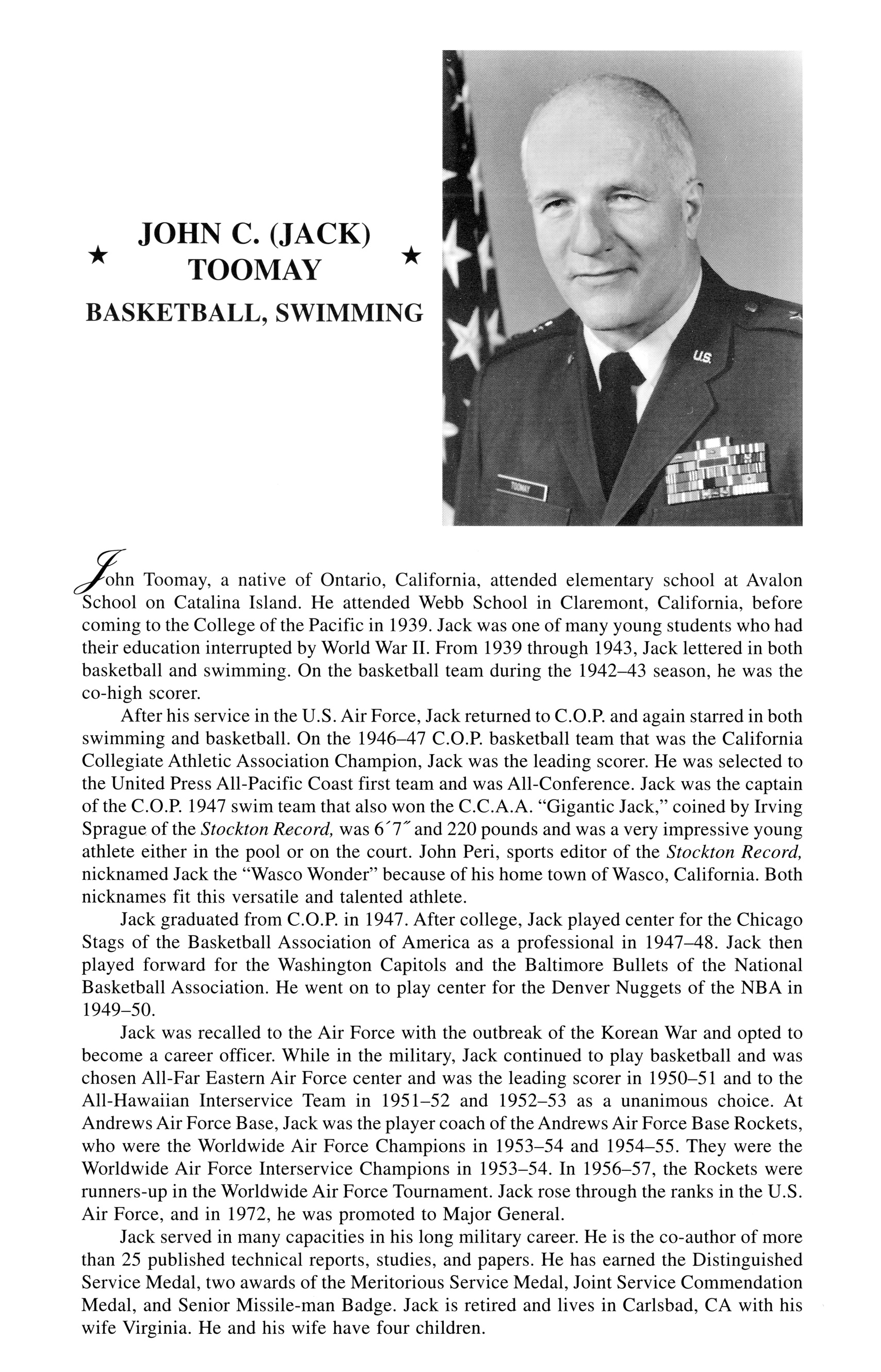 John C. "Jack" Toomay - Stockton Athletic